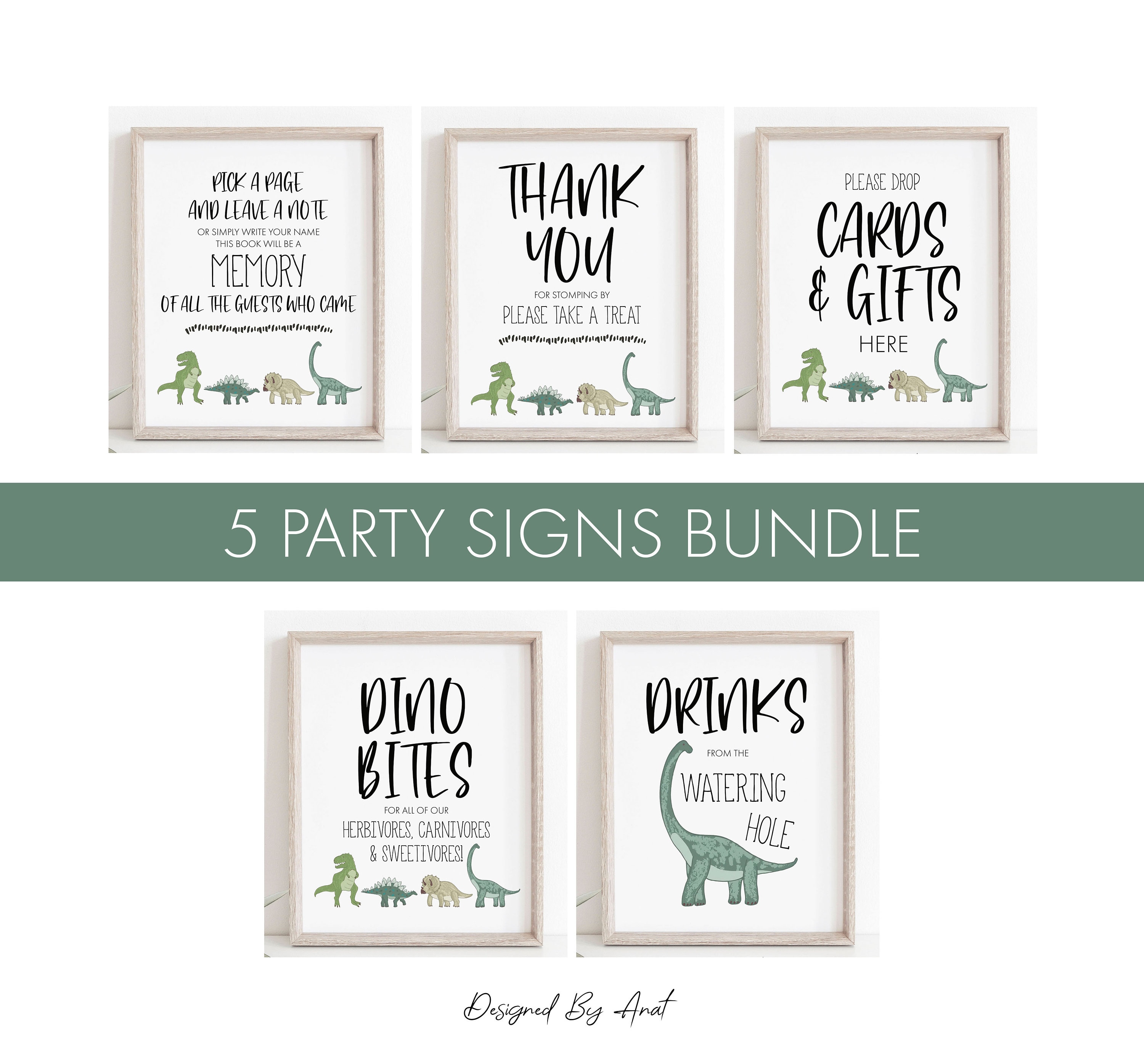Dinosaur Party Signs Bundle, Printable Party Decor, Dinosaur Birthday ...