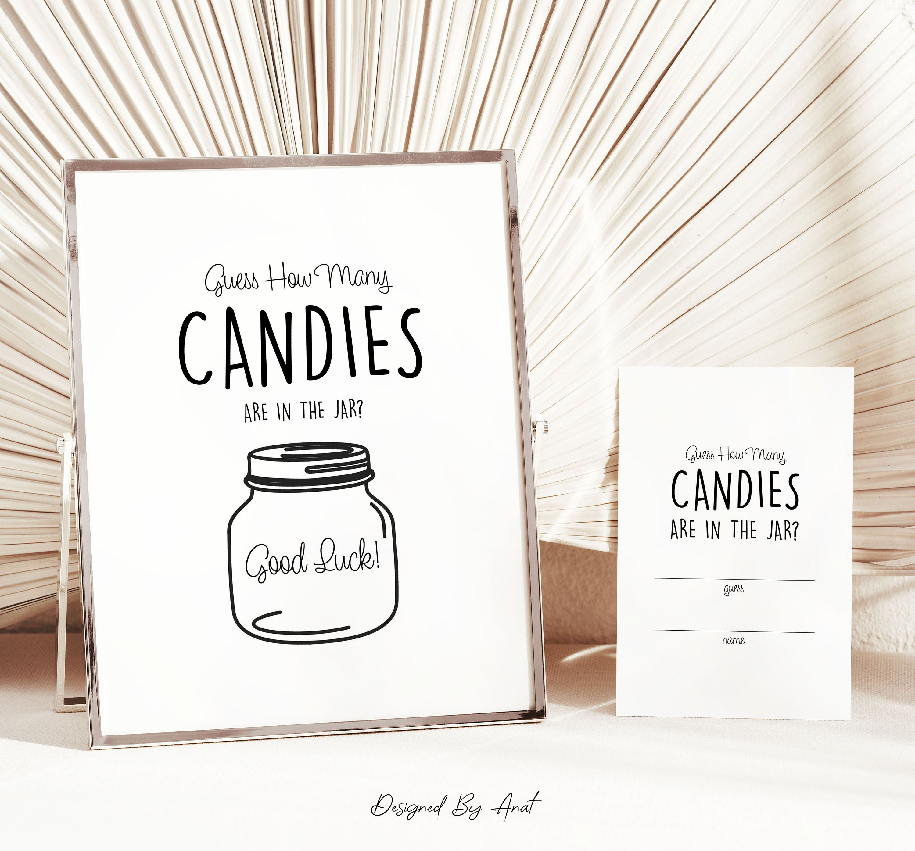 Guess How Many Candies Are in the Jar Game, Sign and Card, Simple Black and White Boy Girl ...
