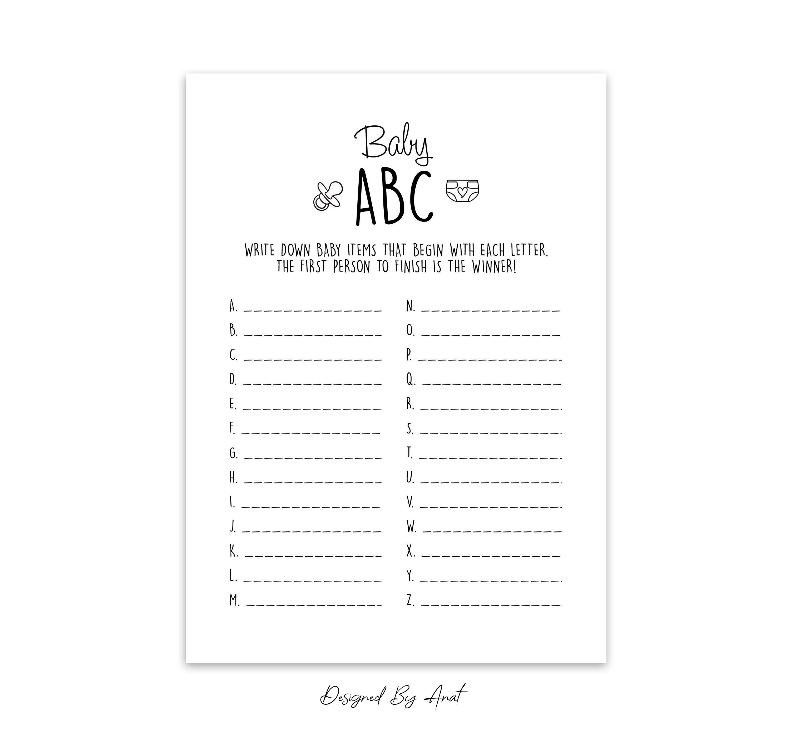 Baby ABC Baby Items A to Z Alphabet Baby Shower Game Simple - Etsy baby-abc-baby-items-a-to-z-alphabet-baby-shower-game-simple-etsy