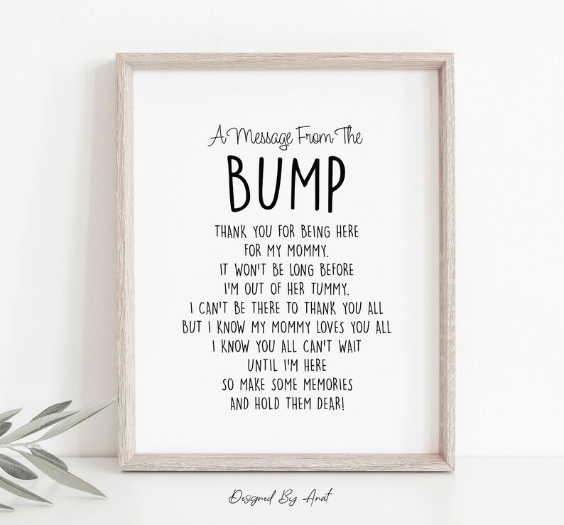 A Message From the Bump Baby Shower Sign, Table Sign, Simple Black and ...