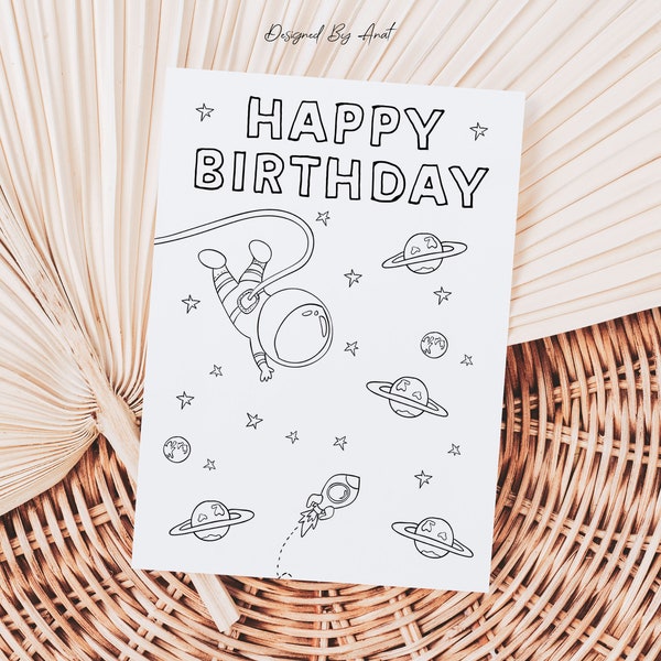 Outer Space Birthday Card Coloring - Etsy