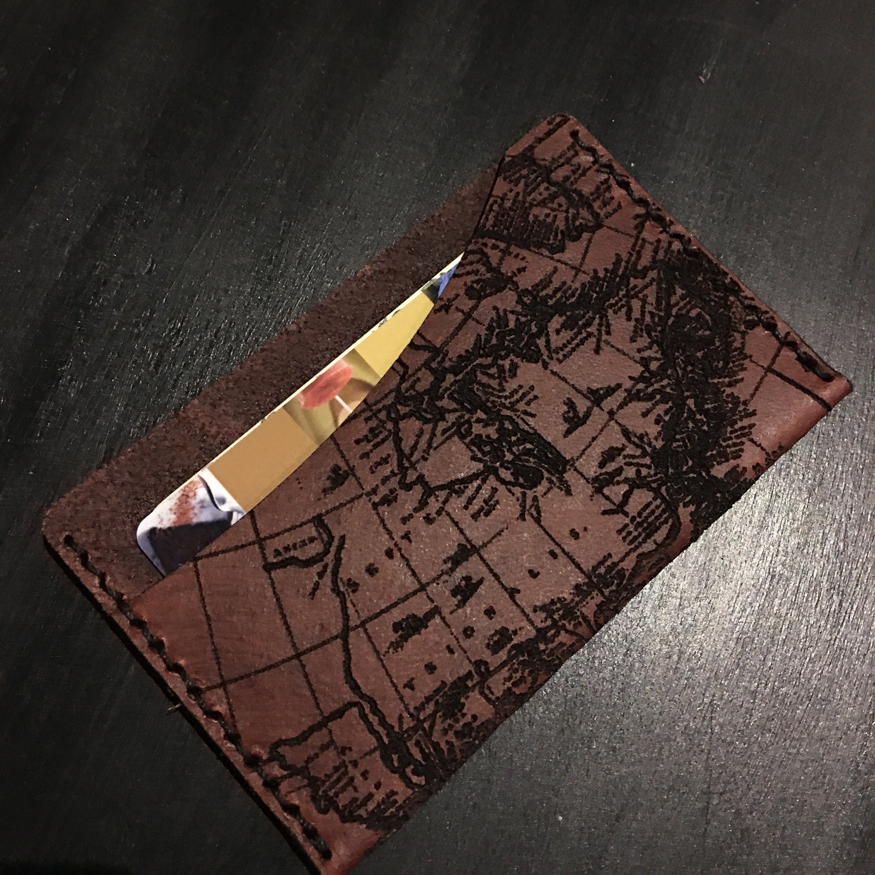 Vintage Map Single Pocket Leather Card Holder Minimalist - Etsy