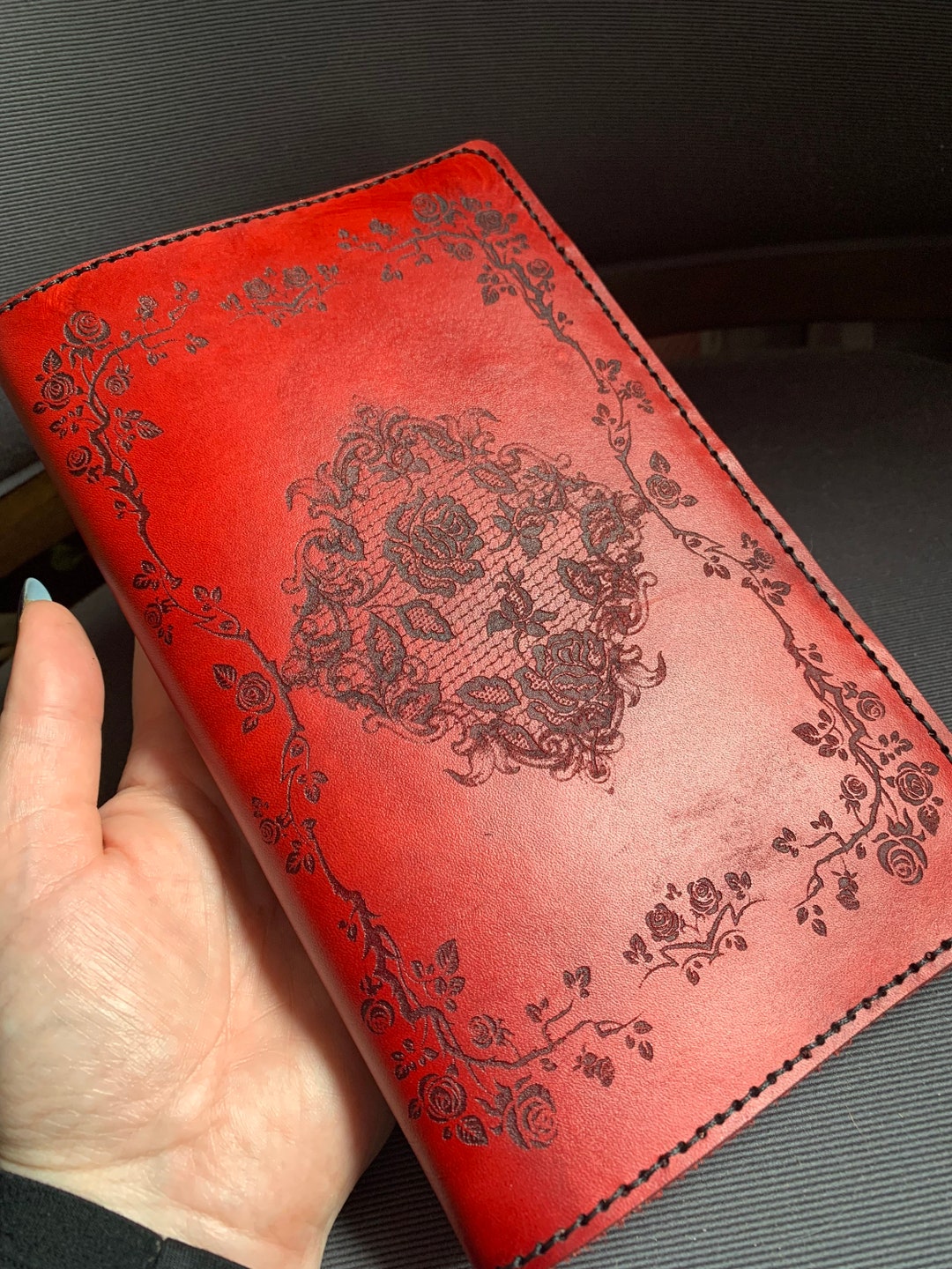 Lace and Roses Leather Journal Cover - Etsy