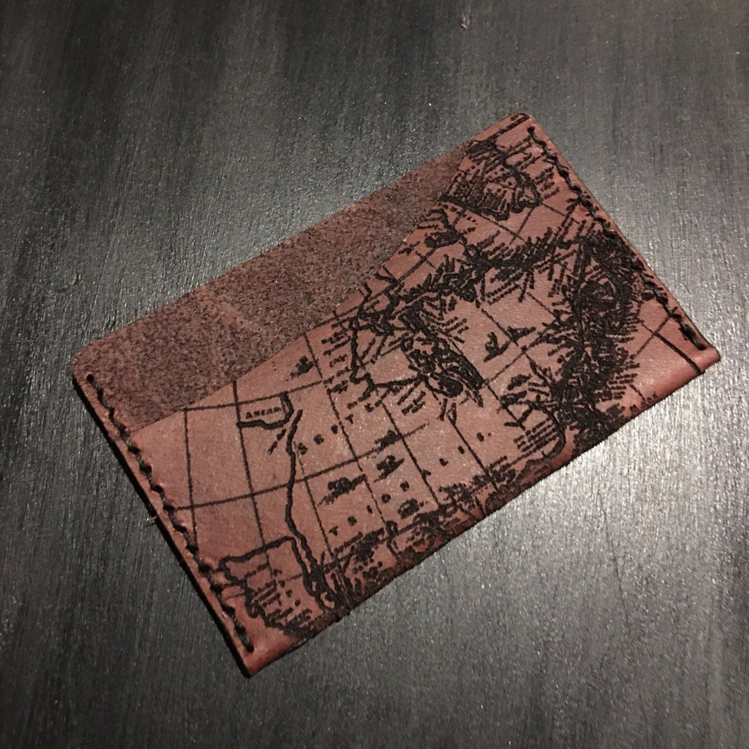 Vintage Map Single Pocket Leather Card Holder Minimalist Wallet Slim ...