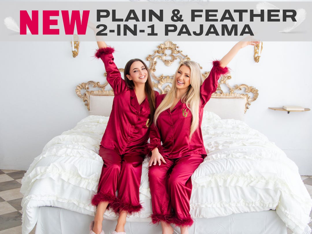 Burgundy Pajamas With Feathers, Bridesmaid Feather PJ Set, Feather Cuff ...