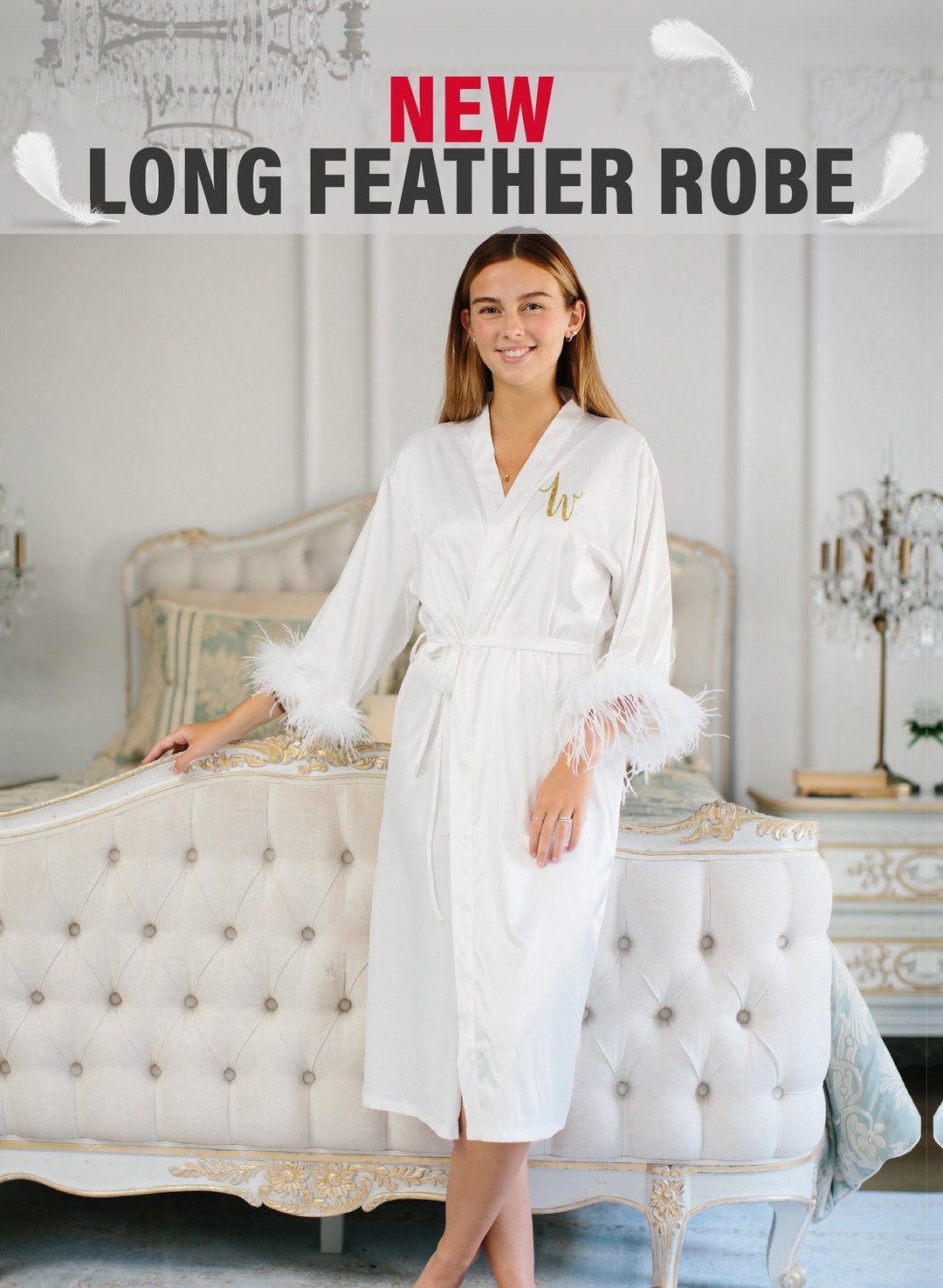 Long Feather Robe, Bridal Party Long Robe, Robe for Bride, Wedding Robe ...