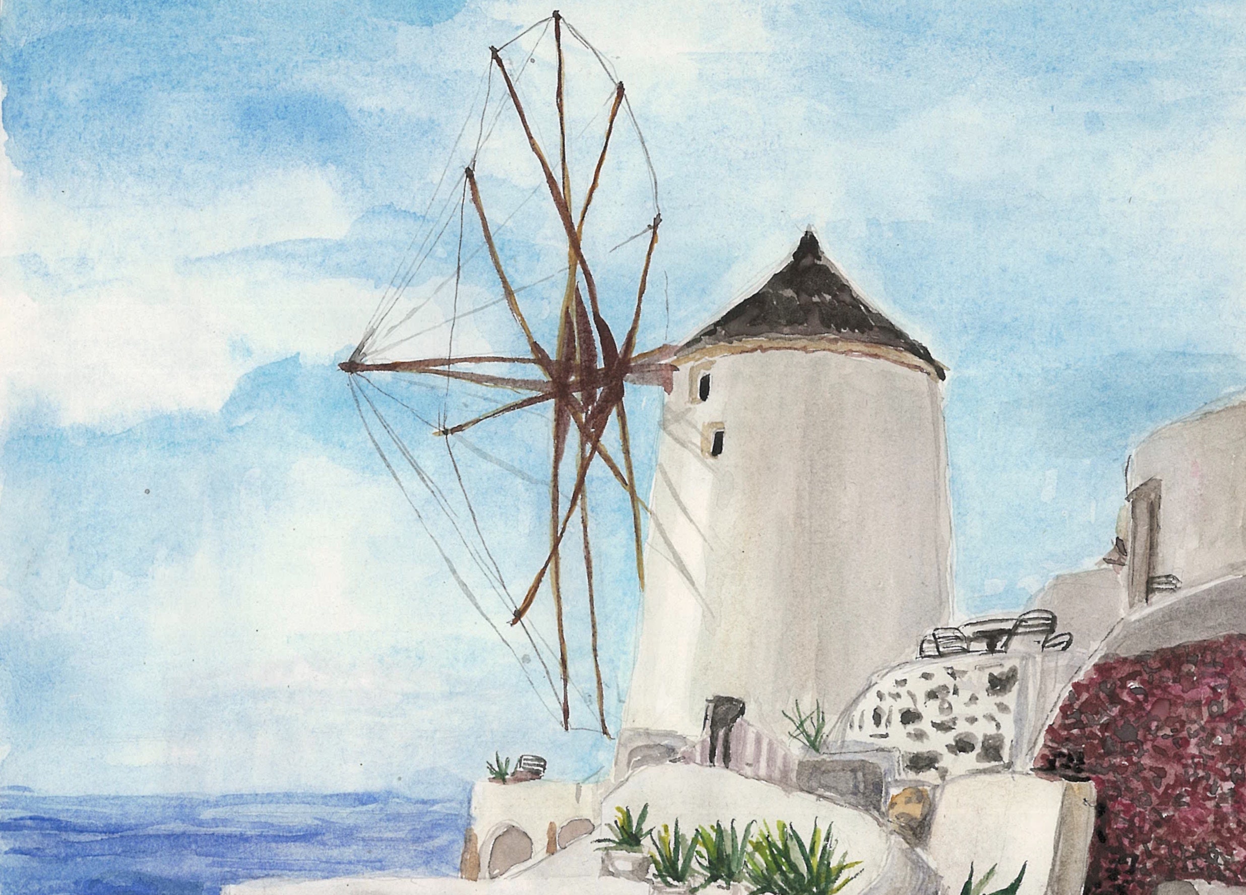 Greece Watercolor landscape Instant download | Etsy