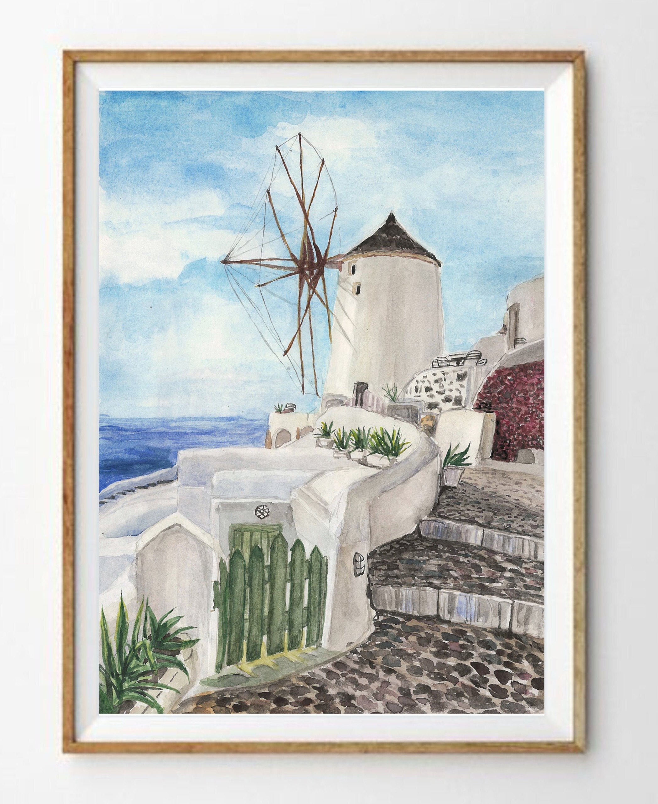 Greece Watercolor landscape Instant download | Etsy