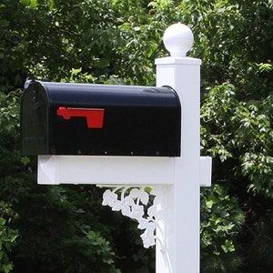 Mailbox With White Vinyl Post, Ball Style Cap, Decorative Base, and ...