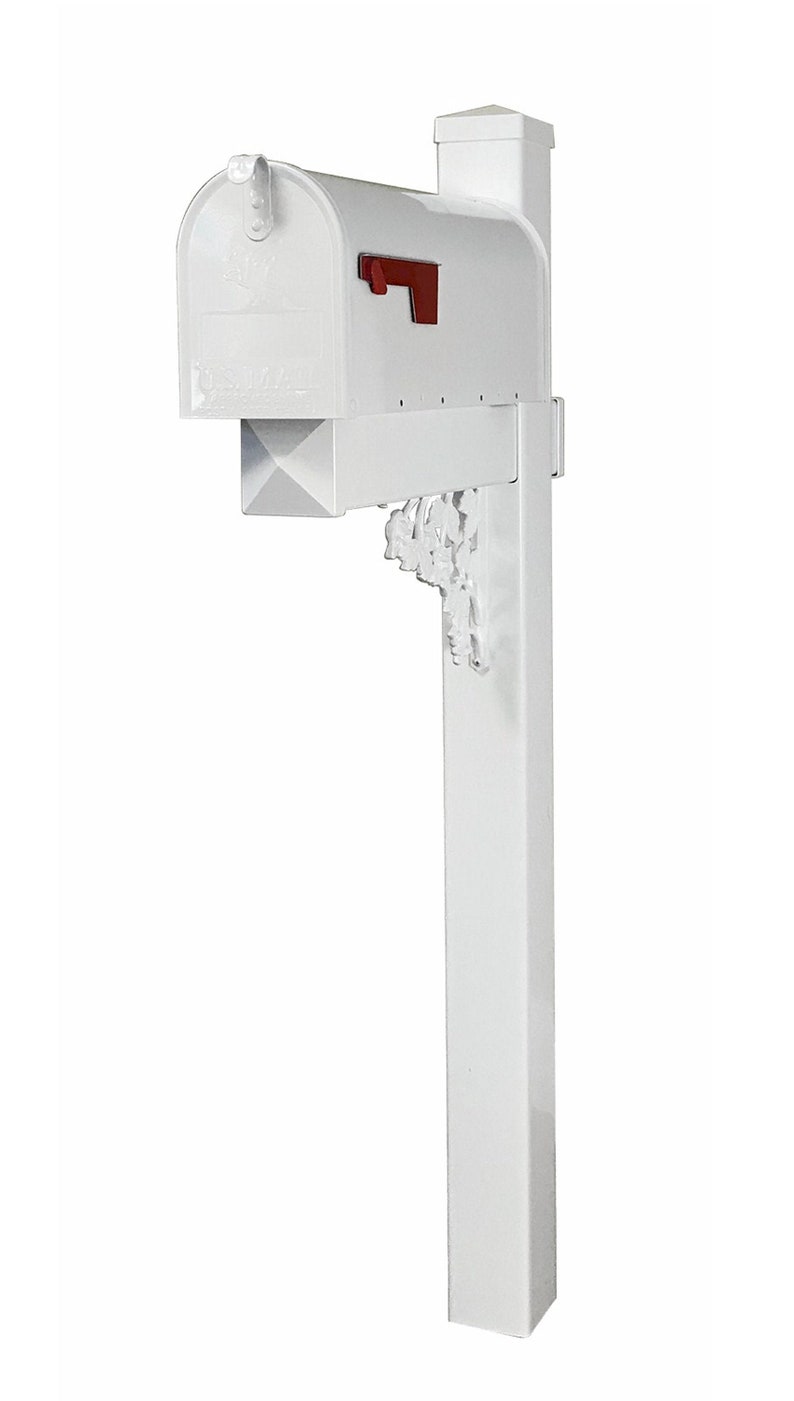 White Mailbox With White Vinyl Post, White Rose Bracket and Flat Style ...