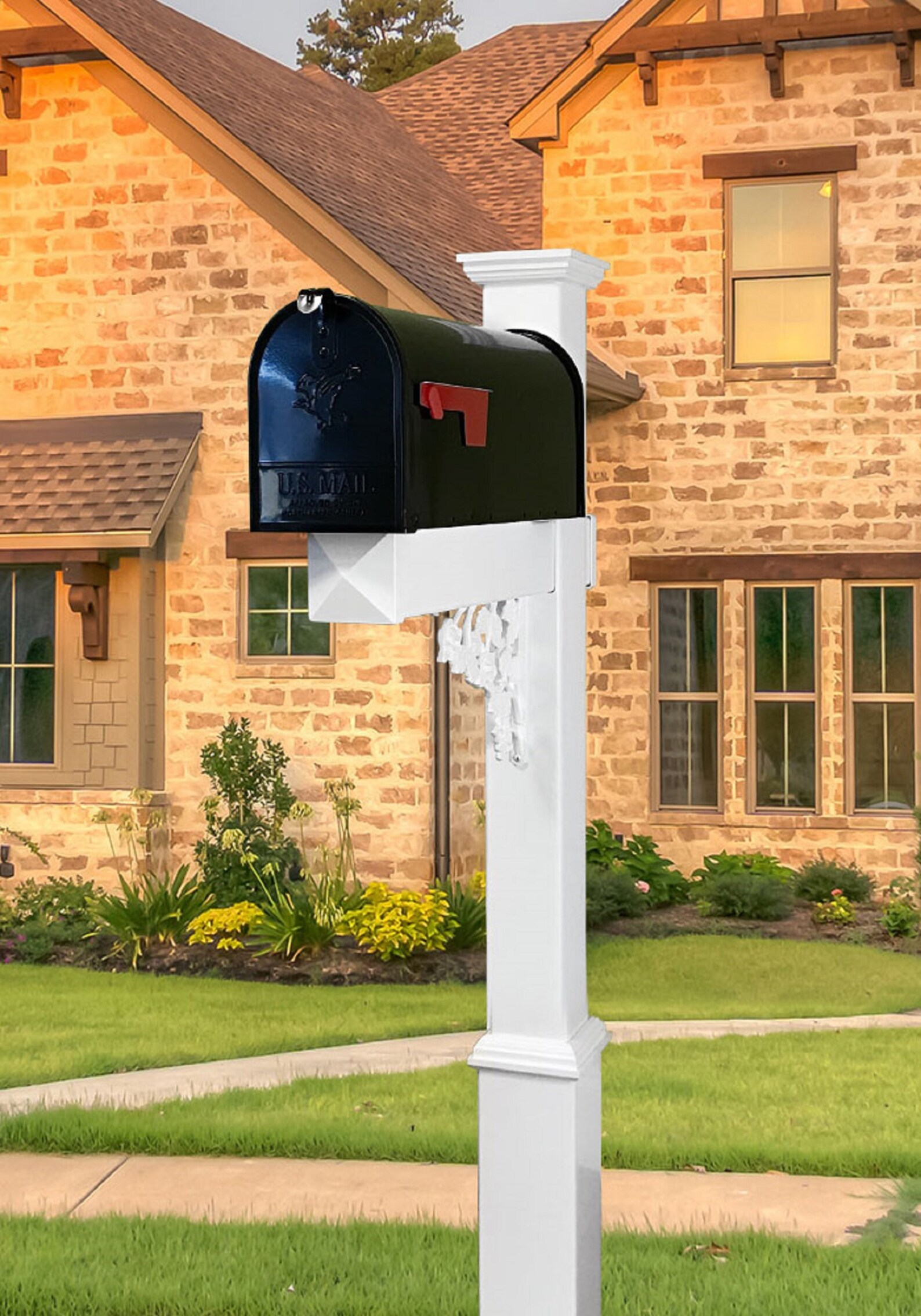 Mailbox With White Vinyl Post Decorative Base White Rose - Etsy