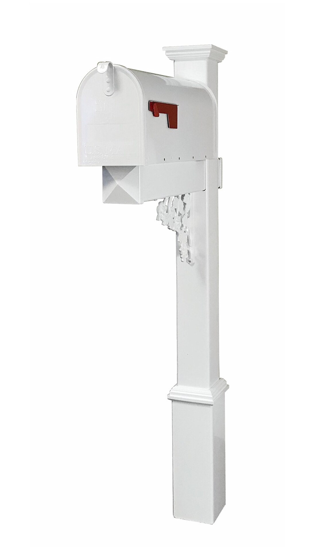 White Mailbox With White Vinyl Post, Decorative Base, White Rose ...
