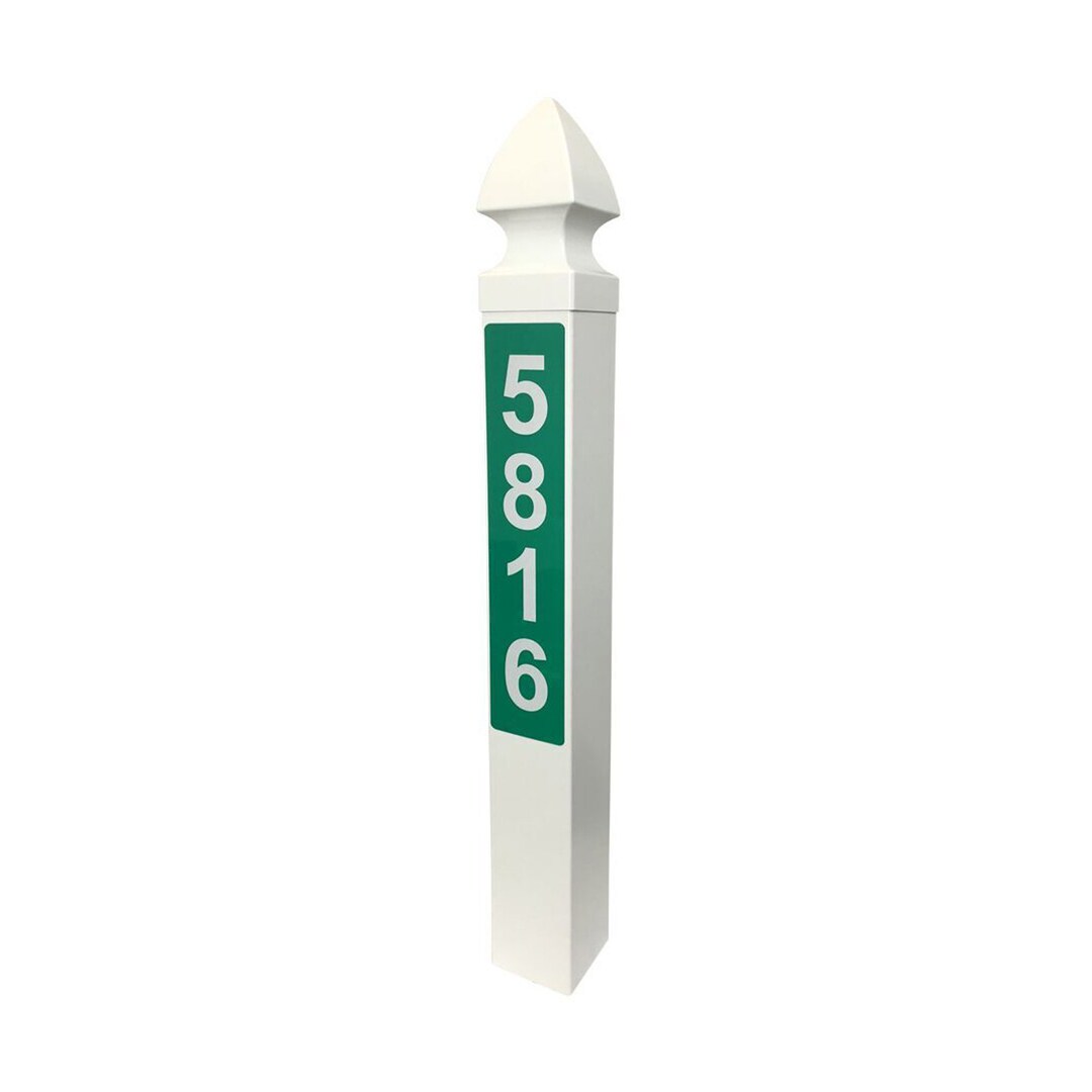 White Address Post With Green Reflective Numbers - 32” Tall Address ...