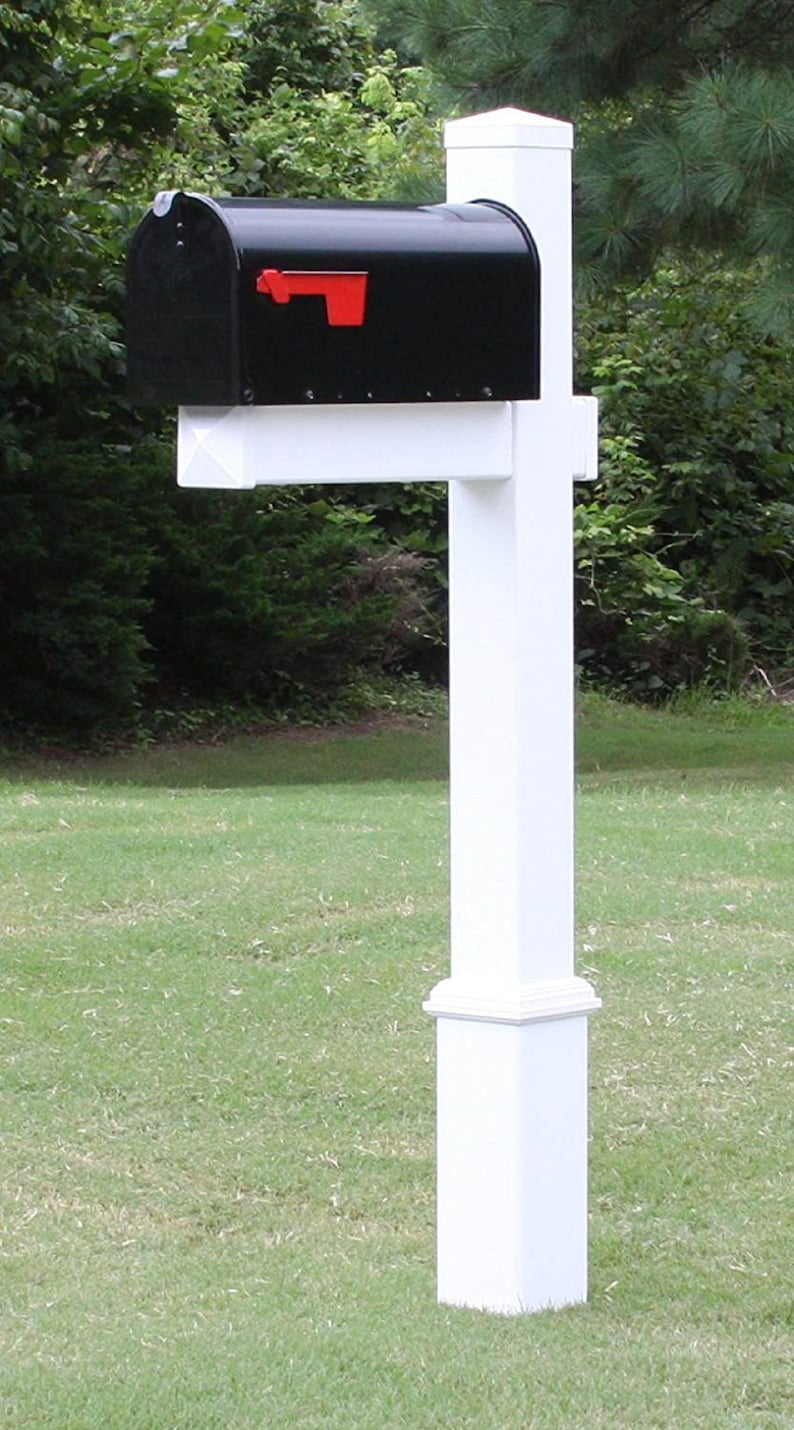 Mailbox With White Vinyl Post Decorative Base and Flat Style - Etsy