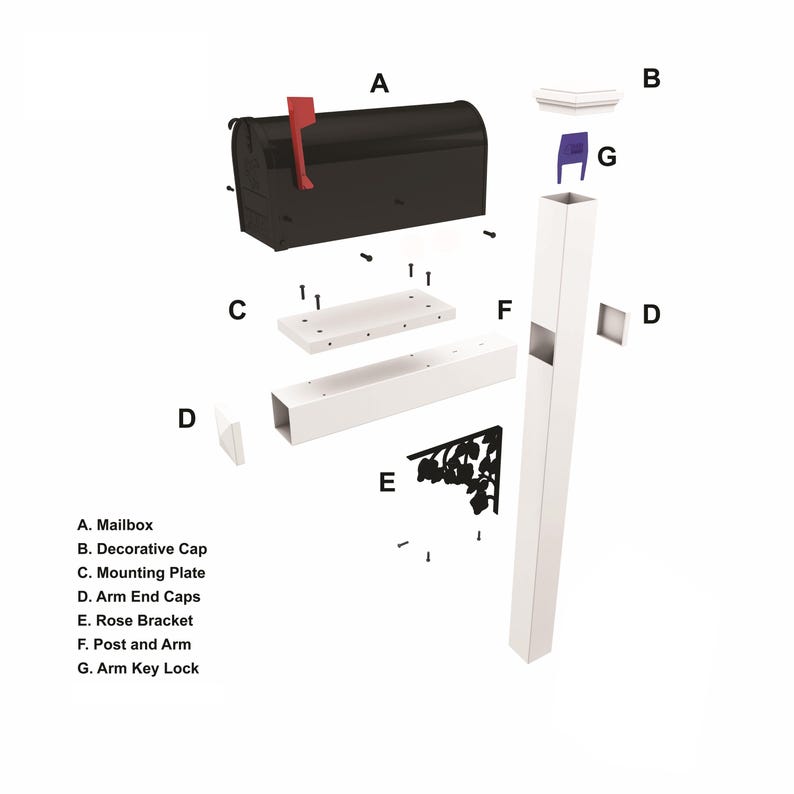 White Steel Mailbox With Vinyl Post, Rose Bracket, New England Cap - Etsy