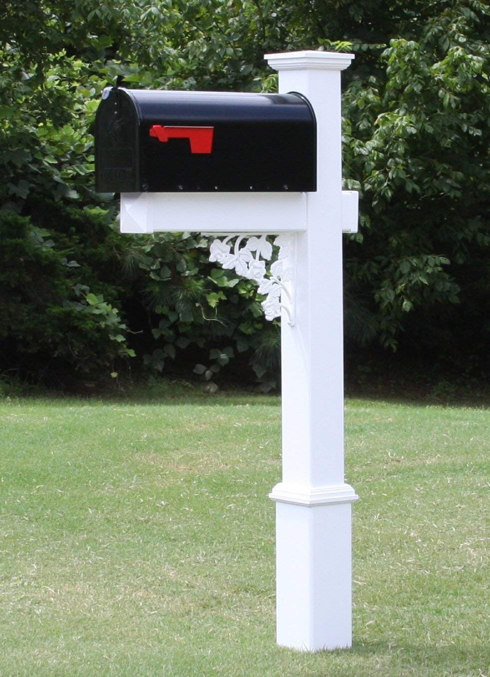 Mailbox With White Vinyl Post Decorative Base White Rose | Etsy
