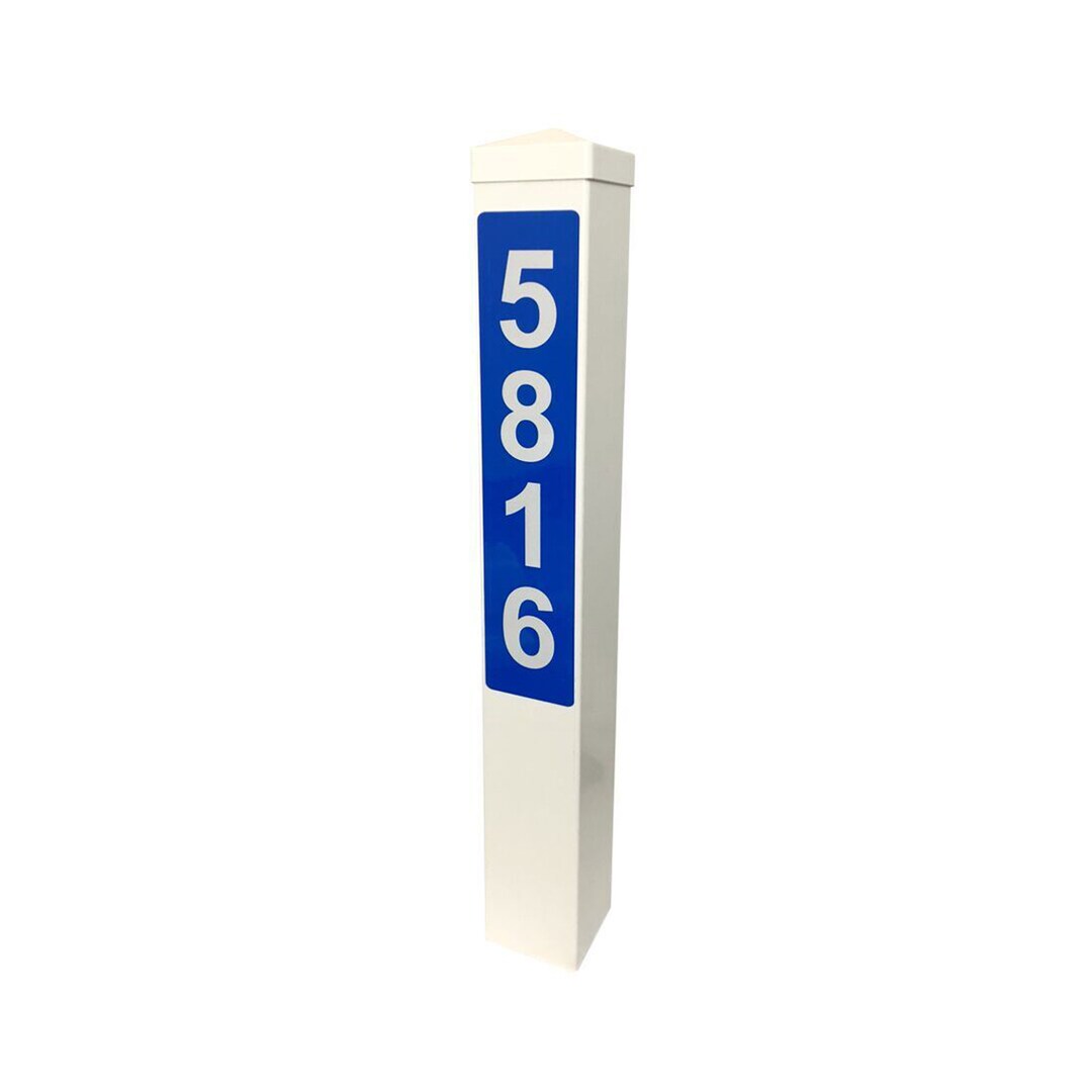 White Address Post With Blue Reflective House Numbers - 32” Tall ...