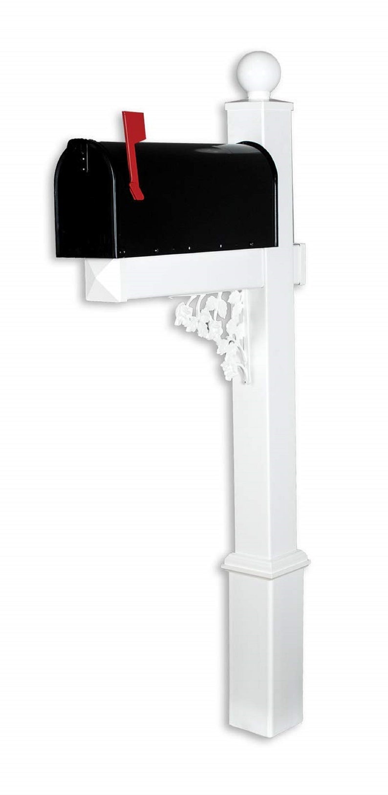Mailbox With White Vinyl Post, Ball Style Cap, Decorative Base, and ...