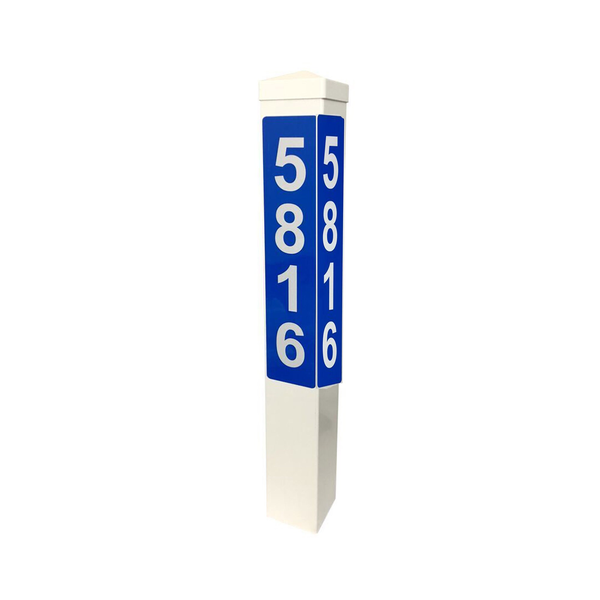 White Address Post With Blue Reflective House Numbers 32 - Etsy