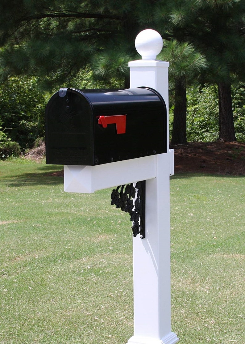 Mailbox With White Vinyl Post, Decorative Base, Ball Style Cap and ...