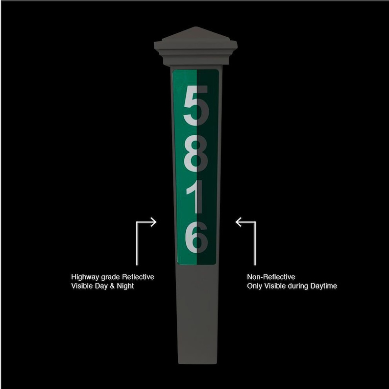 White Address Post With Green Reflective House Numbers 32 - Etsy