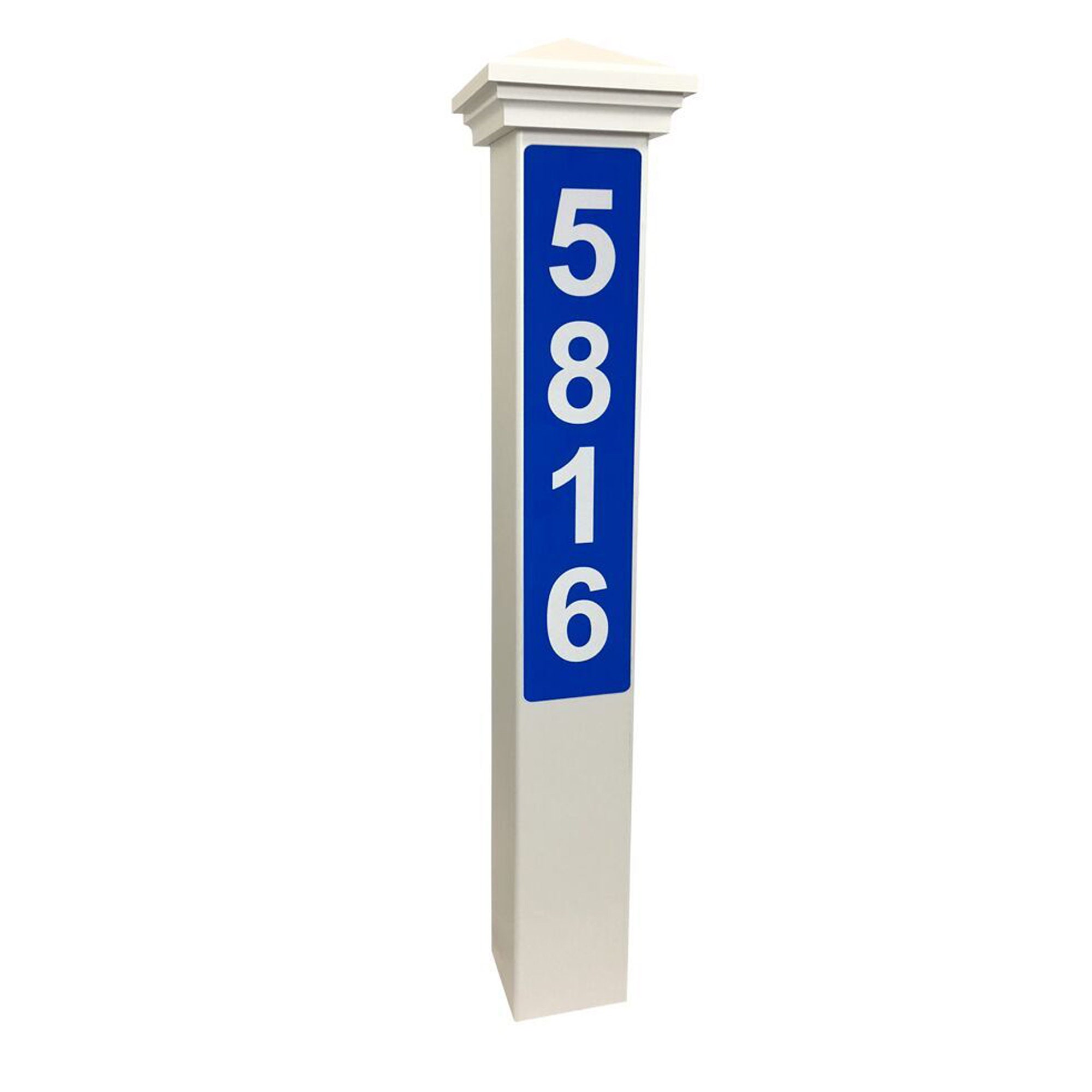 White Address Post with Blue Reflective House Numbers 32 | Etsy