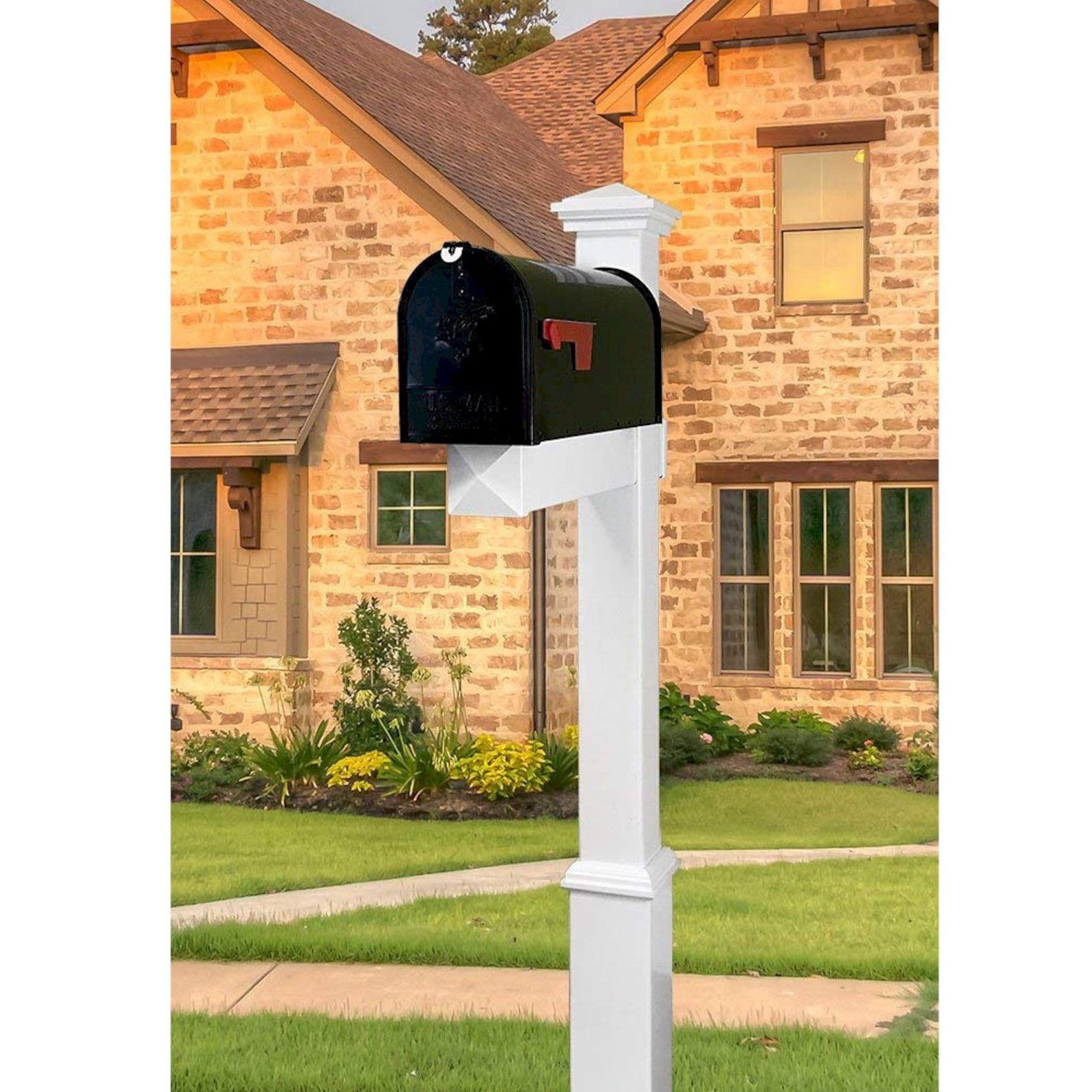 Black Mailbox With White Vinyl Post, Decorative Base, and New England ...