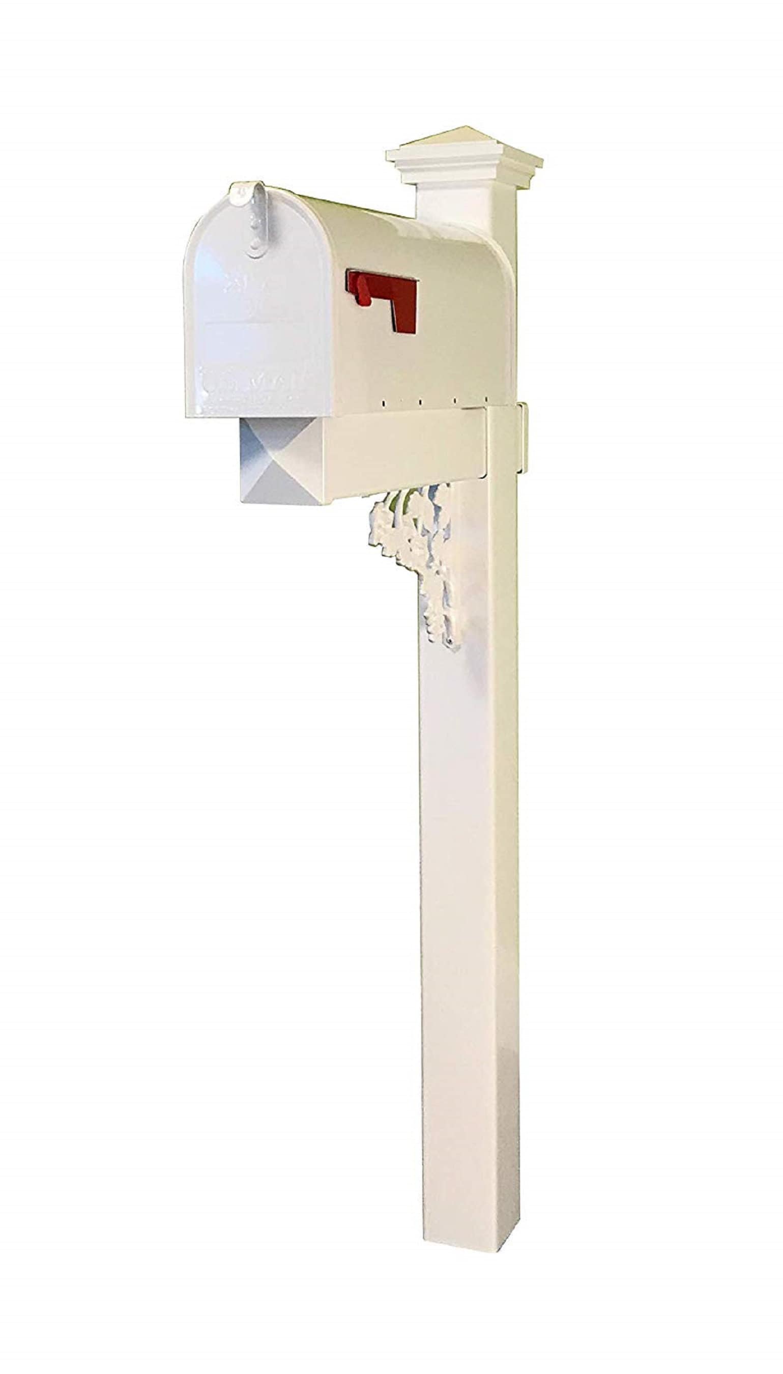 White Mailbox With White Vinyl Post, Standard Base, and Decorative Rose ...