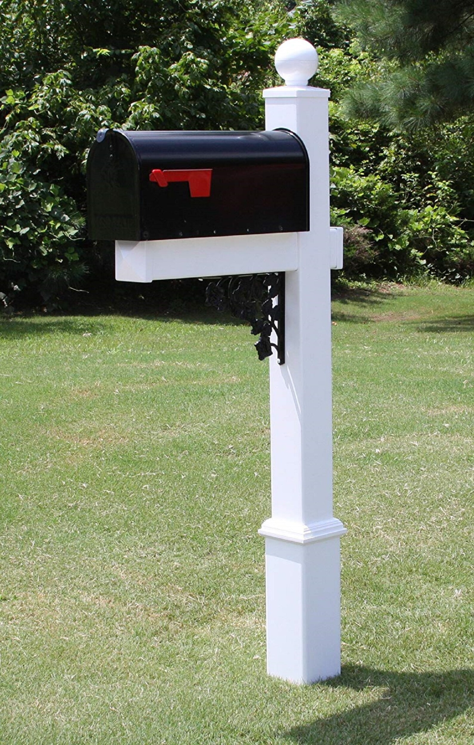 Mailbox With White Vinyl Post, Decorative Base, Ball Style Cap and ...