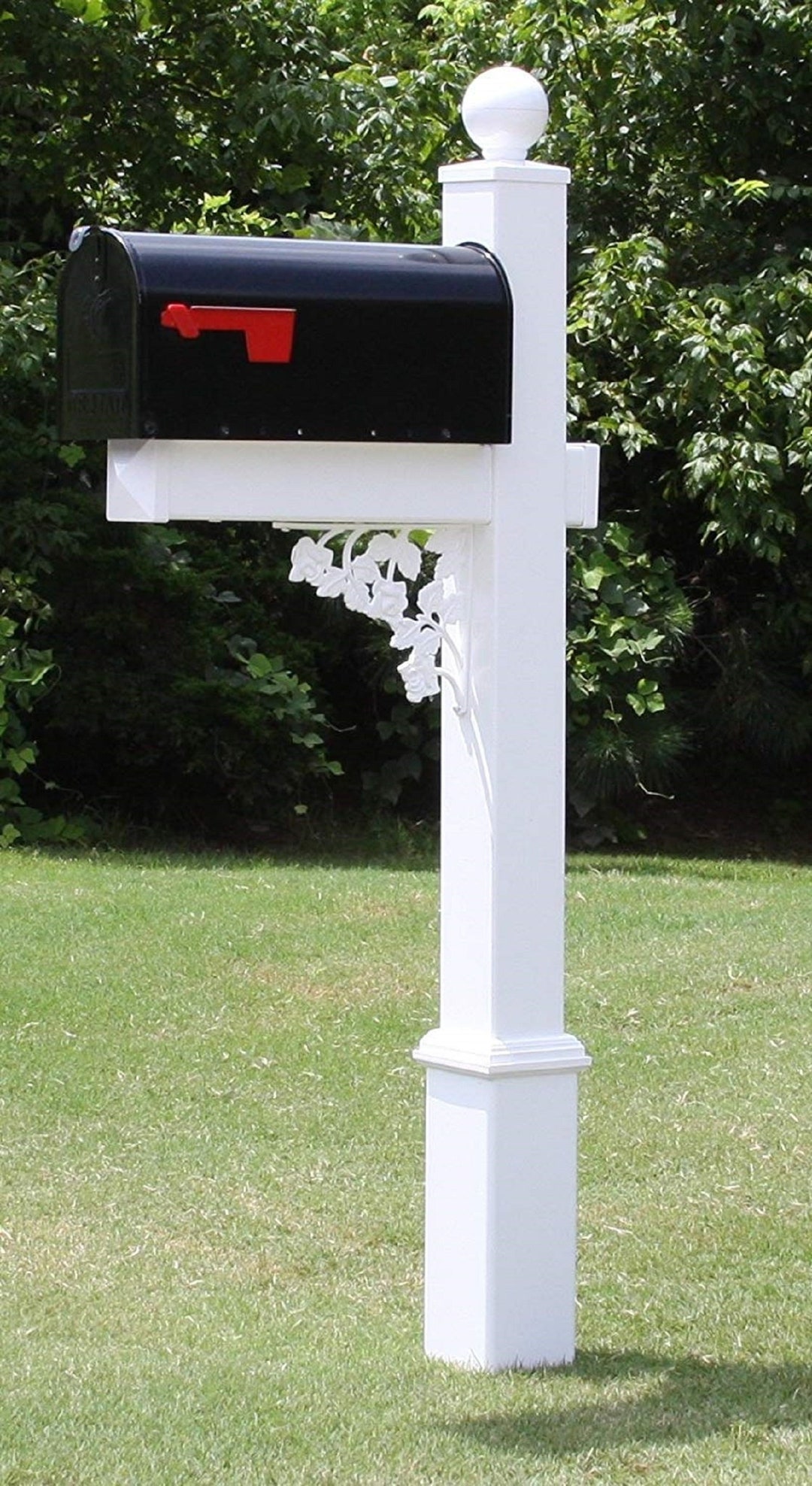 Mailbox With White Vinyl Post, Ball Style Cap, Decorative Base, and ...