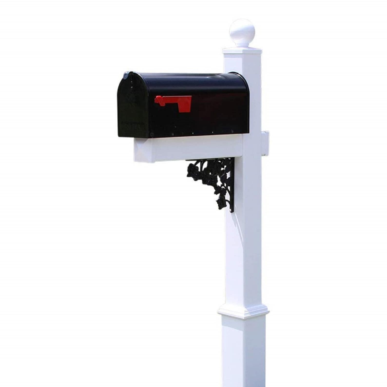 Mailbox With White Vinyl Post, Decorative Base, Ball Style Cap and ...