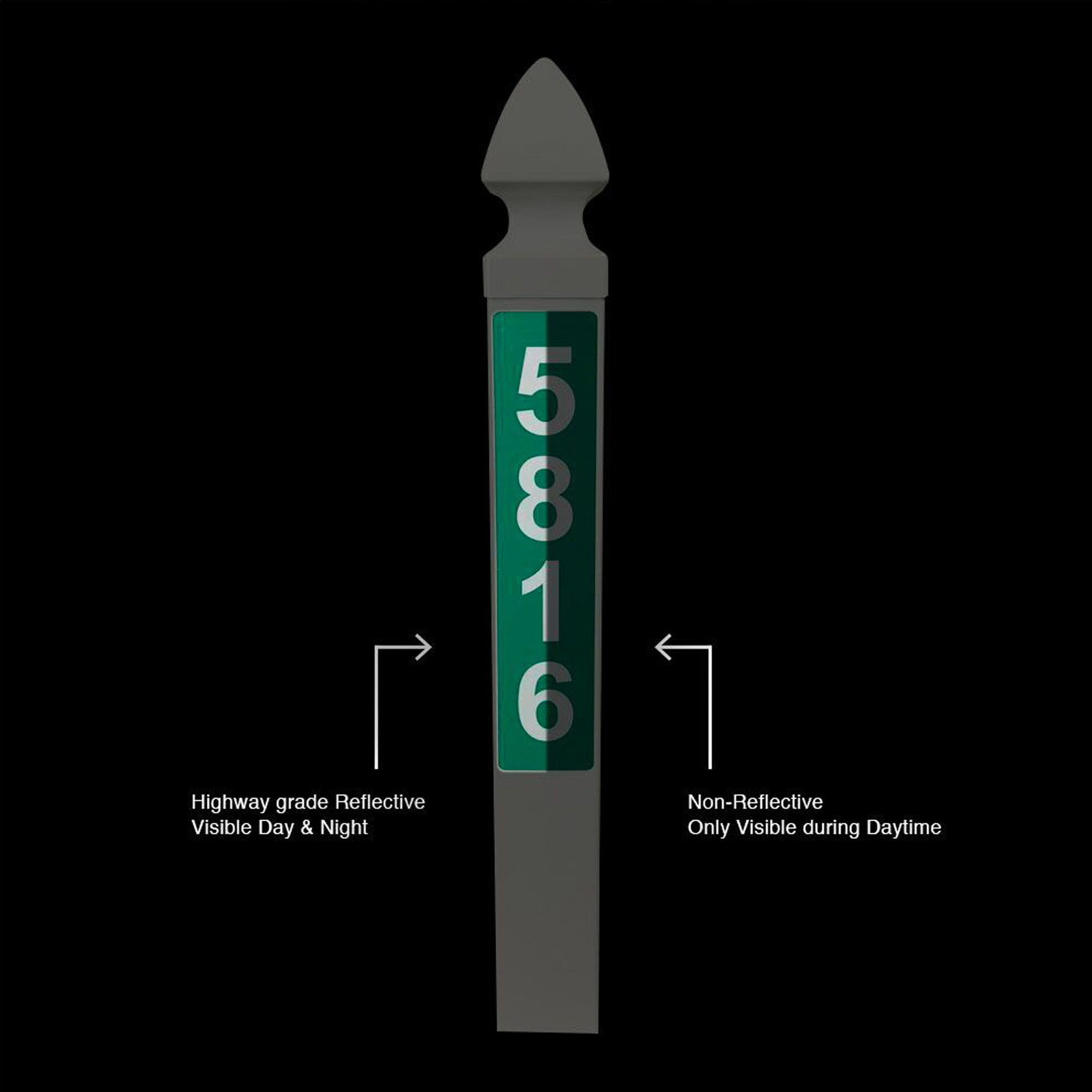 White Address Post With Green Reflective Numbers - 32” Tall Address ...