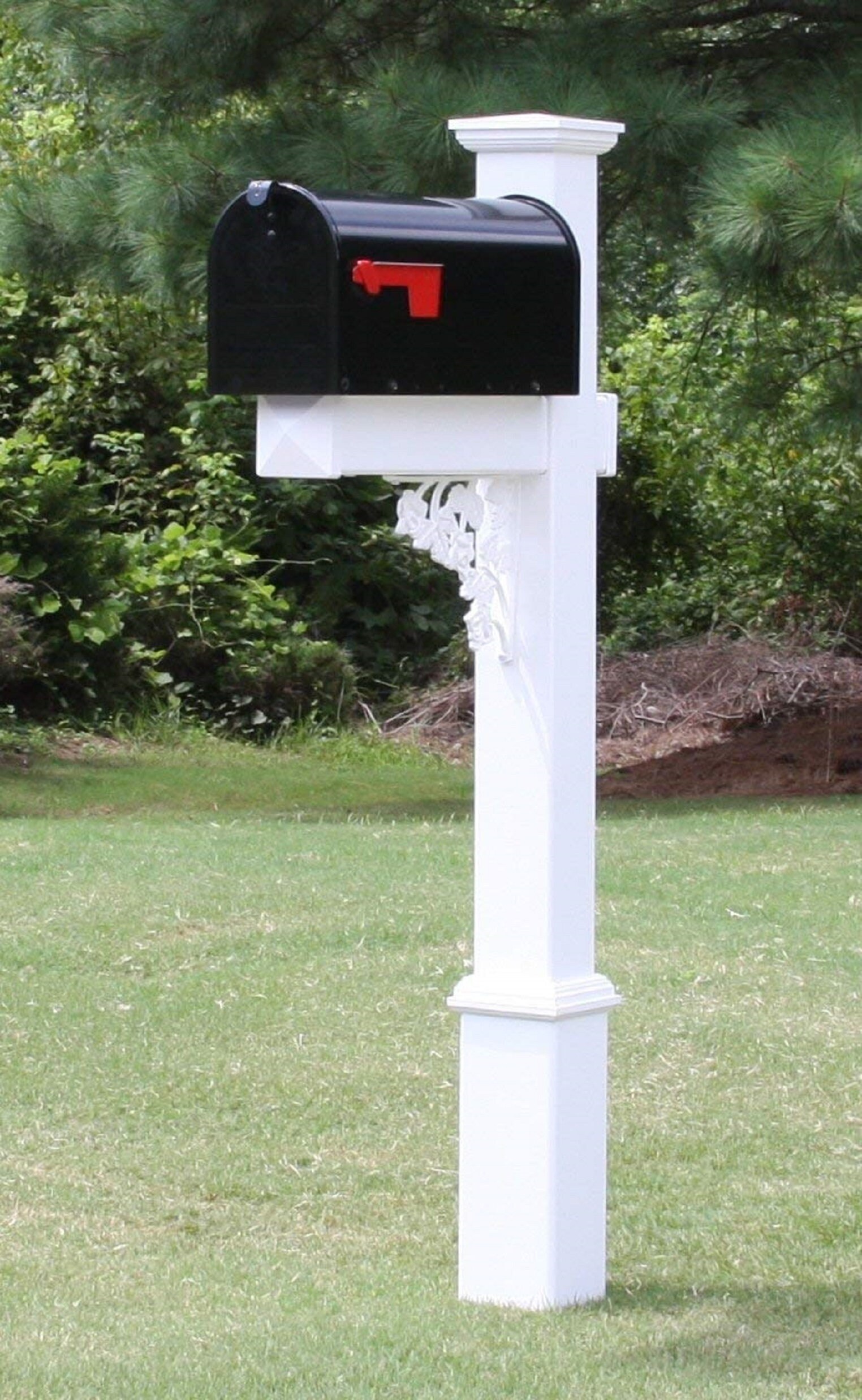 Mailbox With White Vinyl Post Decorative Base White Rose | Etsy