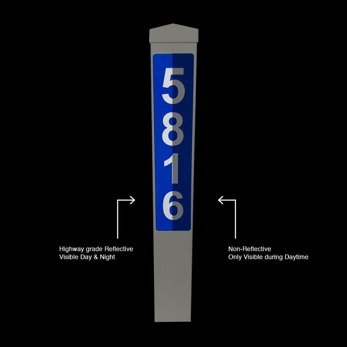 White Address Post With Blue Reflective House Numbers 32 - Etsy