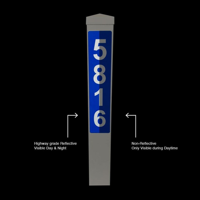 White Address Post With Blue Reflective House Numbers 32 - Etsy
