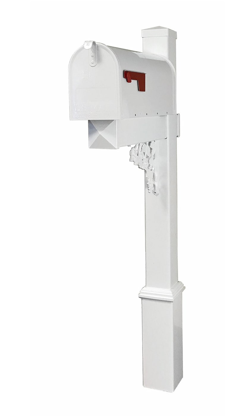 White Mailbox With White Vinyl Post White Rose Bracket - Etsy