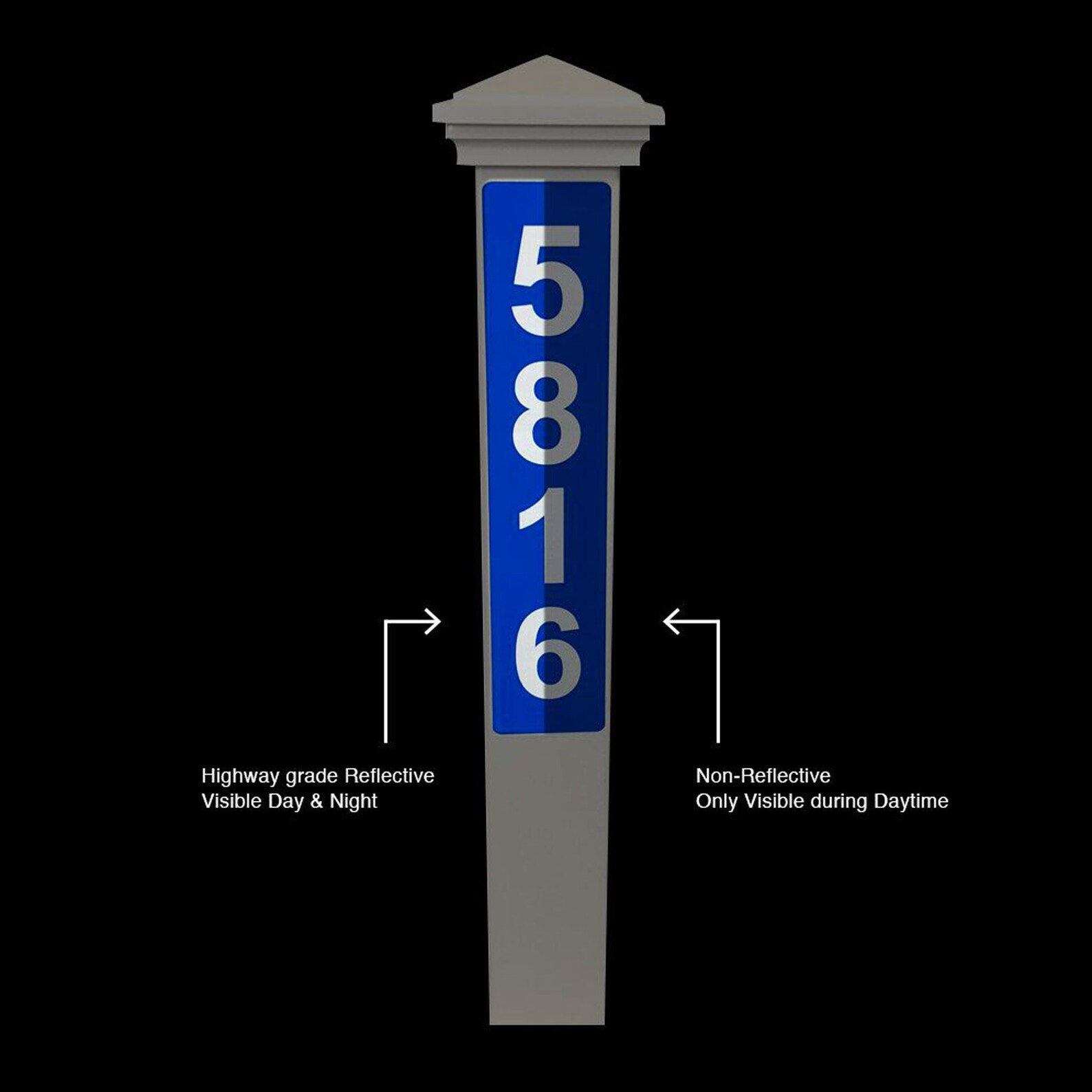 White Address Post With Blue Reflective House Numbers 32 - Etsy