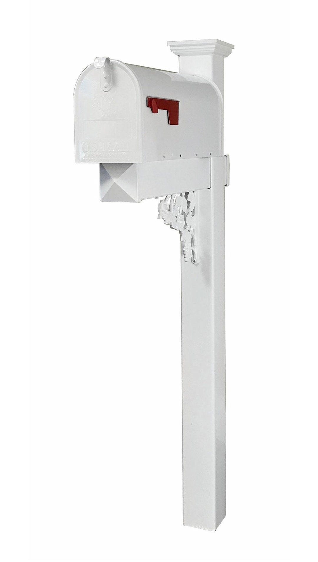White Mailbox With White Vinyl Post, White Rose Bracket, and New ...