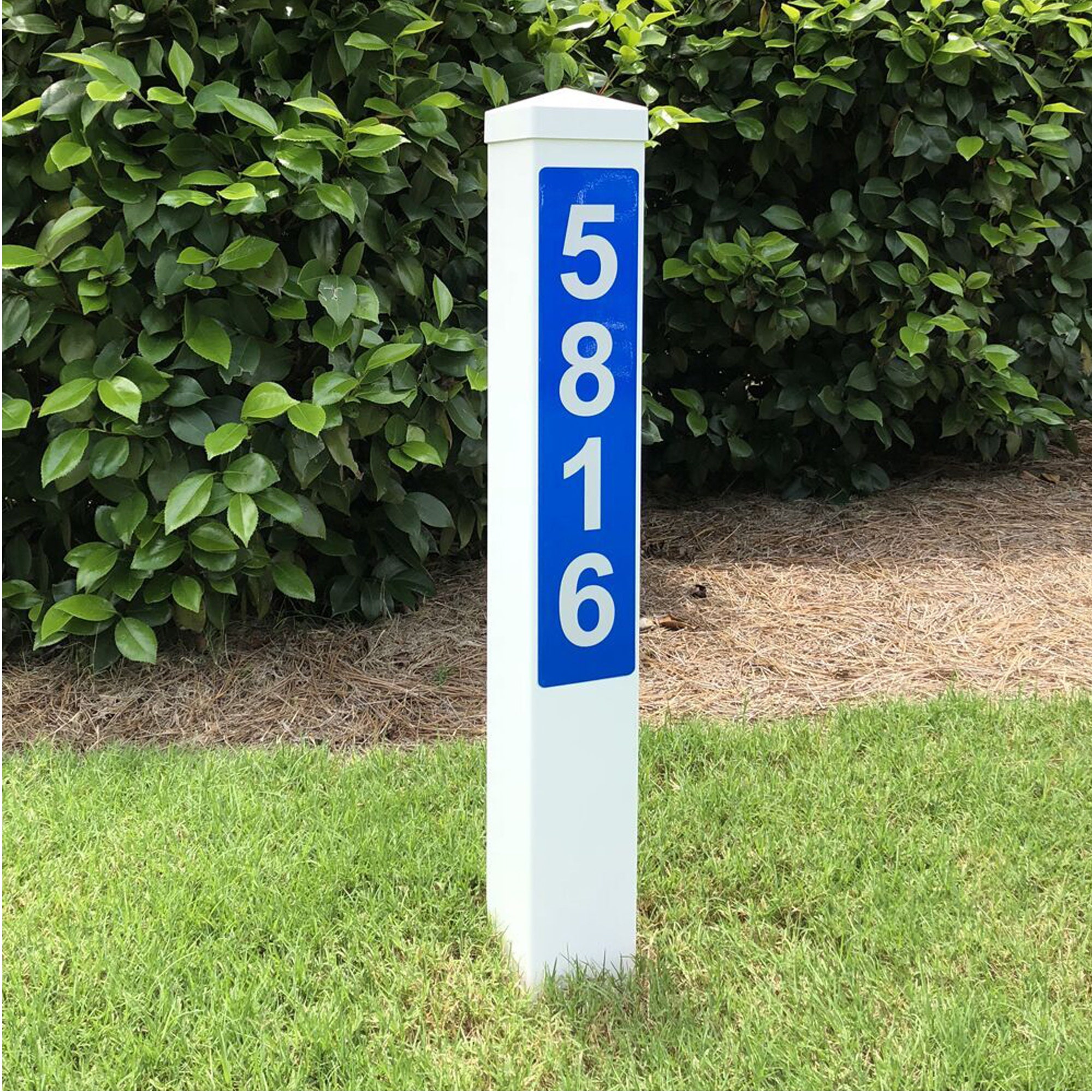 White Address Post With Blue Reflective House Numbers 32 - Etsy