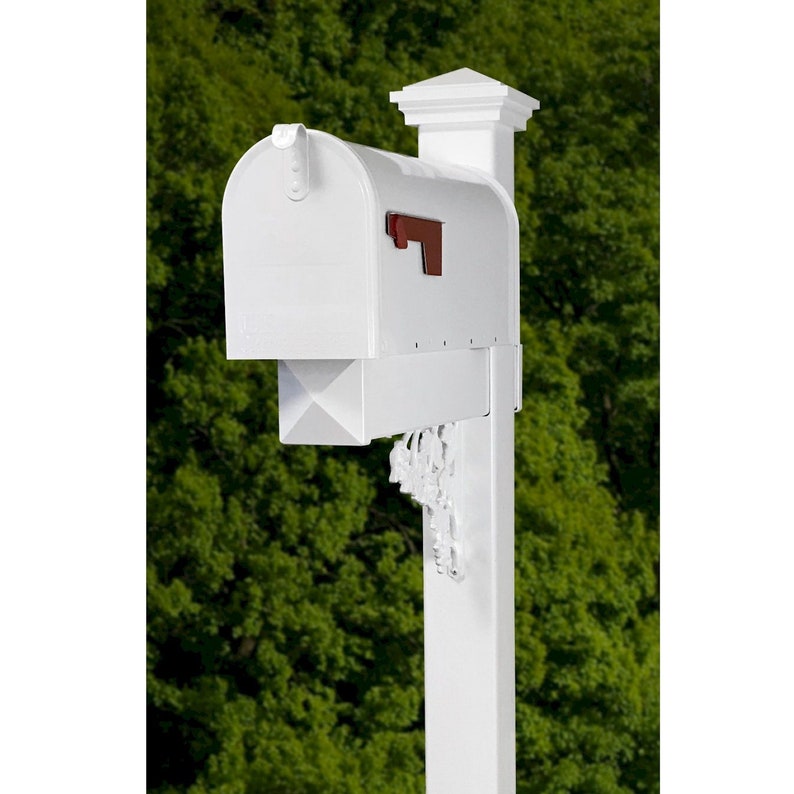 White Mailbox With White Vinyl Post, Standard Base, and Decorative Rose ...