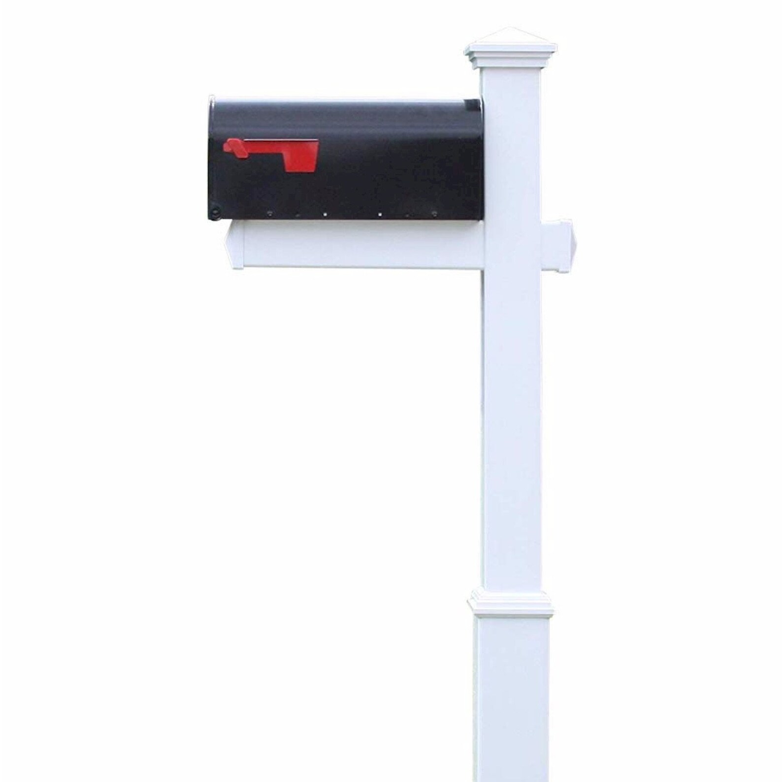 Black Mailbox With White Vinyl Post, Decorative Base, and New England ...