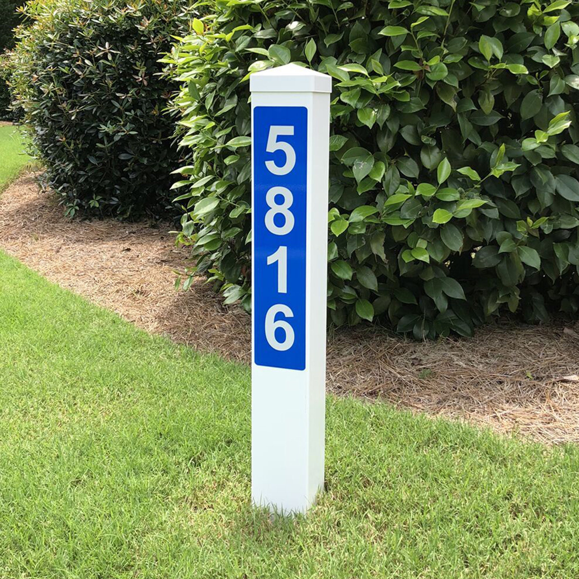 White Address Post With Blue Reflective House Numbers 32 - Etsy