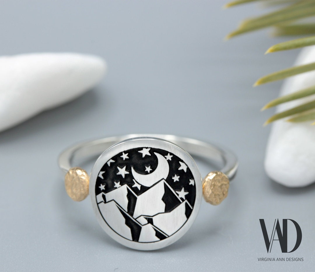 Himmlischer Berg Ring Bergkette Ring Sterling Silber und Gold Ring ...