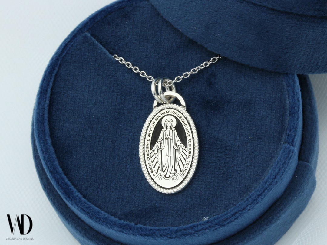 Miraculous Mary Necklace - Saint Medal - Catholic Necklace - Sterling ...