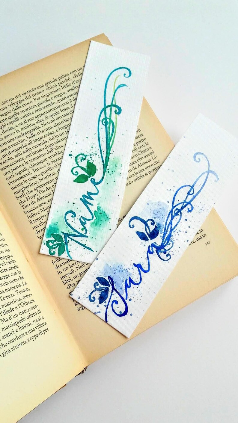 Custom name watercolor bookmark gift personalized name gift | Etsy