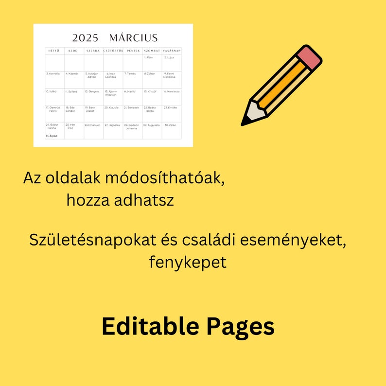 Editable 2025 Hungarian Calendar With Name Days / Monthly Desk Calendar ...