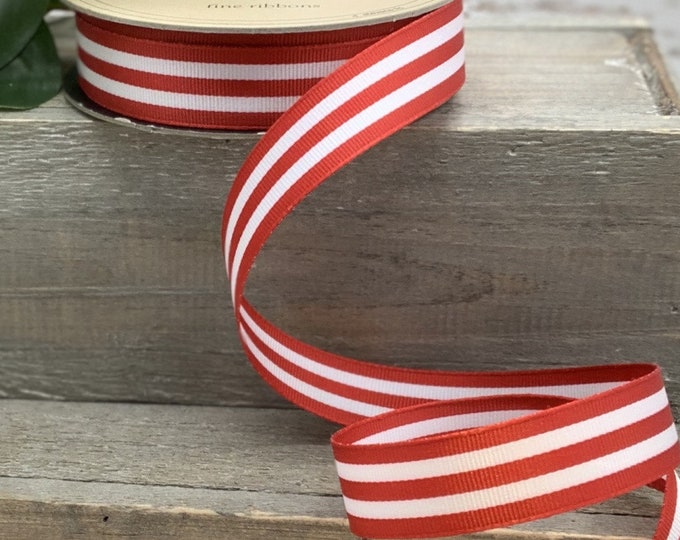 Wired Red White Stripe Ribbon, Red White Striped Ribbon for Bows, 7/8 X ...