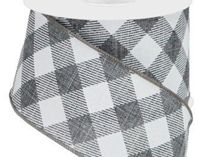 Wired Gray Check Ribbon, Gray Plaid Ribbon for Wreaths and Bows, 2.5 X ...