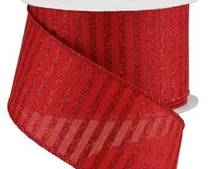 Wired Red Stripe Ribbon, Red Glitter Stripe Ribbon for Wreaths and Bows ...