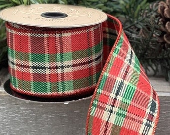 1.5 WIRED Holiday PLAID RIBBON for Christmas Red / - Etsy